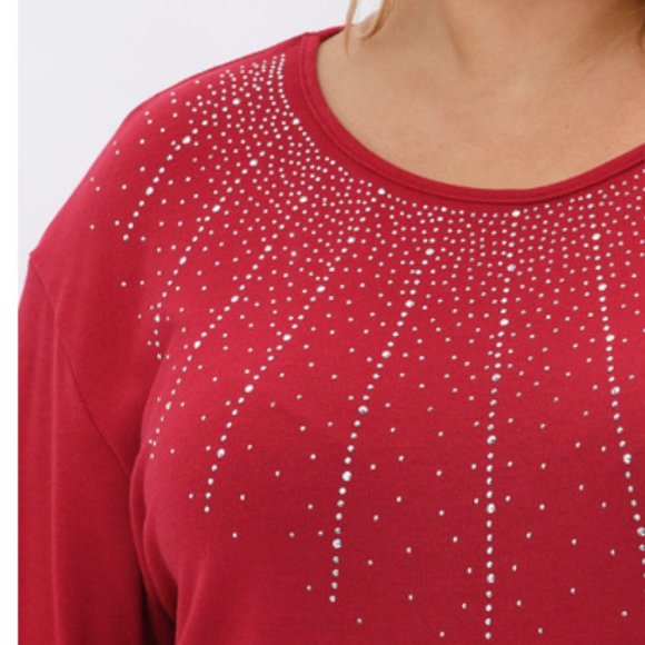 Vocal | Tops | Nwt Vocal Plus Red Long Sleeve Top With Stones | Poshmark